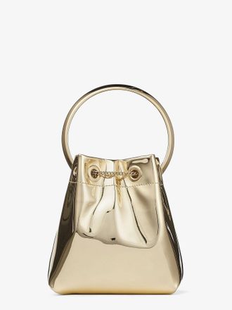 Jimmy Choo London Womens Bucket Bag Bon Metallic Leather Gold