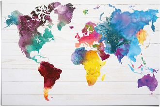 Reinders Poster, Weltkarte in Wasserfarben, Wohnzimmer, Poster, Wanddeko, Room Decor, 150 gr. gl&auml;nzend Bilderdruckpapier, Mehrfarbig, 61 x 91,5cm