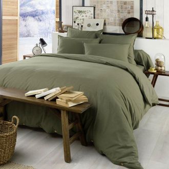 TERRE DE NUIT Terre De Nuit - Parure de lit flanelle kaki 240x220
