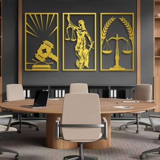 Generic Moderne minimalistische Metall-Wandkunst, Motiv: Justitia, Justitia-Waage, Wanddekoration f&uuml;r B&uuml;ro, Arbeitszimmer, Jura-Fakult&auml;t, Anwaltskanzlei (Gold