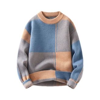 Generic Pull en Tricot Chaud &Agrave; Carreaux pour Hommes, Tendance, Ample, D&eacute;contract&eacute;, Confortable, &Eacute;pais, Grande Taille, Tendance Automne Et Hiver