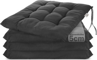 Brandsseller 4er Set Stuhlkissen 40x40x5 cm Sitzkissen Polster Stuhlauflage mit Haltebändern Dekokissen für Indoor Outdoor gesteppt - Anthrazit