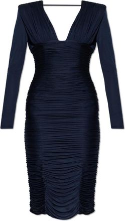 Versace Femme, Robes, Bleu, Taille: 36 FR Robe midi drap&eacute;e en jersey de cr&ecirc;pe de soie