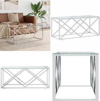 vidaXL Couchtisch 110x45x45 cm Edelstahl und Glas - Esszimmertisch - Couchtisch - Wohnzimmertisch - Sideboard - Edelstahltisch - Home & Living