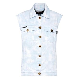 Philipp Plein Femme, Vestes, Bleu, Taille: 40 FR Gilet en denim effet d&eacute;lav&eacute;