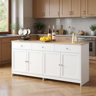 Furniture R Elegante Weiße Kücheninsel mit MDF, Modernes Design mit Stabilem Stauraum für Küche und Esszimmer, Ideal für Platzsparende Aufbewahrung, 3-Schubladen 