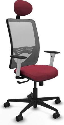 Piqueras y Crespo Arbeitsstuhl Zulema mit wei&szlig;en und schwarzen Armlehnen, h&ouml;henverstellbare Lendenwirbelst&uuml;tze und festes Kopfteil, Grau/Kastanienbraun