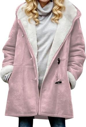 Generic Vestes dhiver doubl&eacute;es Sherpa pour femme - Sweat &agrave; capuche en polaire pelucheuse - Tendance et confortable - D&eacute;contract&eacute;, rose, 4XL