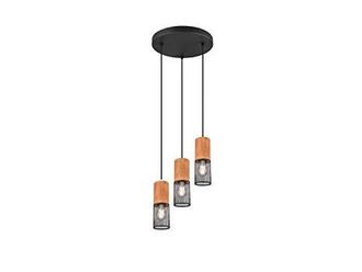 Trio Trio Leuchten Tosh 304330332 Suspension en métal noir mat et bois 3 x E27