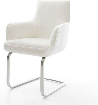 DELIFE Freischwinger Heira-Flex mit Armlehnen Boucl&eacute; Soft Beige Freischwinger flach Edelstahl Taschenfederkern, Esszimmerst&uuml;hle