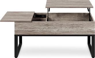 Yaheetech Couchtisch mit höhenverstellbarer Platte Lift Top Kaffeetisch Wohnzimmertisch getrennt versteckter Stauraum Sofatisch Metallrahmen robust Gray