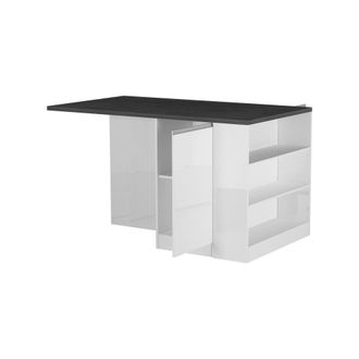 Dmora Kücheninsel Osvaldo, Mehrzweckschrank, Küchenzeile Schrank, Zusätzlicher Tisch, 100% Made in Italy, 160 x 90 x 90 cm, glänzendes Weiß und Schiefer