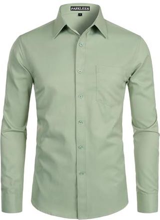 PARKLEES Chemise à manches longues pour homme - Coupe ajustée - Style décontracté - Avec poche, vert sauge, XXL