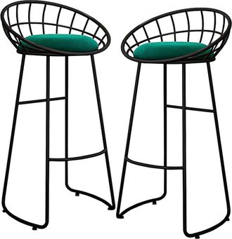 Generic Moderner Barhocker aus schwarzem Metall mit gr&uuml;nem Samtbezug, hoher R&uuml;ckenlehne und hoher Sitzh&ouml;he f&uuml;r K&uuml;che, Bistro, Kneipe und Esszimmer - Nordische