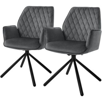 ML Design Esszimmerst&uuml;hle 2er Set Samt Anthrazit, Wohnzimmerstuhl mit Arm- und R&uuml;ckenlehne, Drehstuhl Auto-Position, Polsterstuhl mit Metallbeine, Ergonomische
