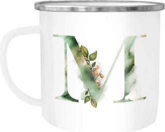 Autiga Emaille Tasse Becher Buchstaben-Tasse M Alphabet Monogram Zeichen Tasse mit Buchstabe wei&szlig;-metall unisize