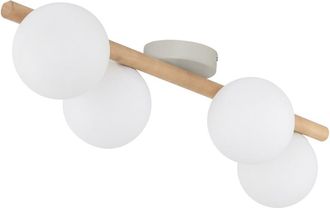 Licht-Erlebnisse Deckenlampe Glas Metall 65 cm lang G9 Holz hell Weiß 4-flammig Modern Kugelschirm Deckenleuchte Wohnzimmer Küche Beleuchtung Flur