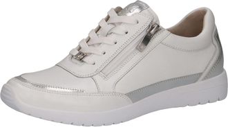 Caprice Damen Sneaker flach aus Leder mit Reißverschluss, Weiß (White/Silver), 37 EU