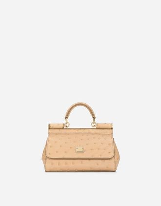 Dolce & Gabbana Handtasche Sicily Mini Aus Strau&szlig;enleder - Frau Handtaschen Beige Onesize