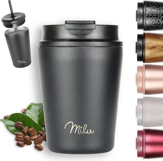 Milu Mug Isotherme 300ml - Thermo Caf&eacute; &eacute;tanche en acier inoxydable, Tasse thermique sans BPA, 100% anti-fuite(black, 300ml)