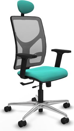 Piqueras y Crespo Stuhl mit Lendenwirbelverstellung, mit 2D-Armlehnen und festem Kopfteil, ausgestattet mit Syncro/Traslack und Schneideschaum, mit 65 mm Nylon-Rollen, 