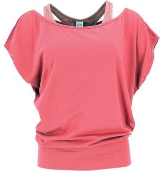 Guru Shop Haut superposé, t-shirt de yoga en coton bio avec imprimé tribal - T-shirt basique avec haut intérieur - Rouge persan pour femme - Taille : L, Rouge p