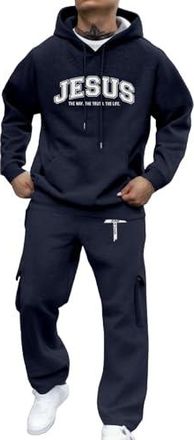 Generic Ensemble de surv&ecirc;tement pour homme avec imprim&eacute; lettres, sweat &agrave; capuche, jambe droite, poche d&eacute;contract&eacute;e, mode quotidienne, jogging, haut et pantalo