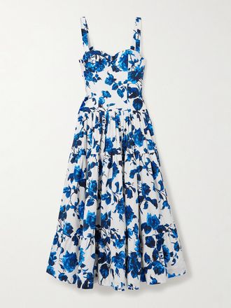 Cara Cara Santiago Midikleid Aus Baumwollpopeline Mit Blumenprint - Blau