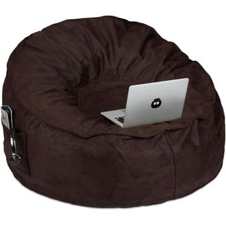 Relaxdays Pouf poire format xxl, aspect cuir, avec remplissage en mousse, 2 poches latérales, pour adulte, marron foncé - Relaxdays