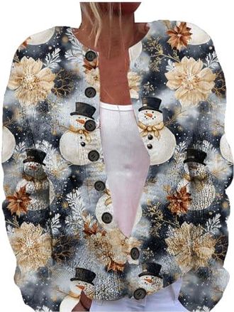 Generic 2026 Vestes pour femmes &agrave; la mode et d&eacute;contract&eacute;e pour lautomne et lhiver No&euml;l imprim&eacute; cardigan veste, beige, XXL