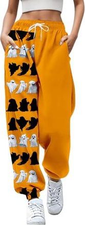 Generic Pantalon de jogging tendance 2026 pour femme, motif citrouille, Halloween, pantalon de jogging avec poches, taille haute, Orange, XXL