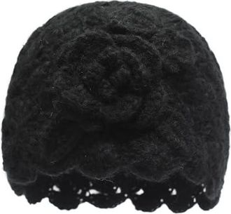 ZLYC Bonnet dhiver vintage en laine tricotée pour femme, Rose/noir, taille unique