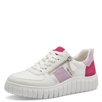 Tamaris Comfort Damen Sneaker flach aus Leder zum Schnüren, Weiß (White/Lavender), 38 EU