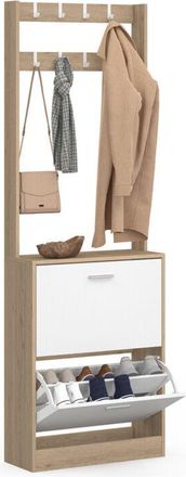 IDMarket Eingangsgarderobe KLARK Schuhschrank 2 T&uuml;ren Holz-Wei&szlig;-Effekt