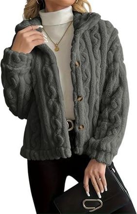 Generic Veste de lit chaude &agrave; manches longues pour femme - Col montant - Cardigan dhiver doux et confortable en sherpa, gris, XXL