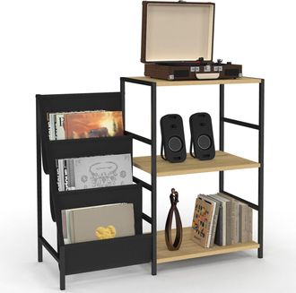 IDMarket Beistellmöbel, Aufbewahrung mit Regalen, Vinylhalterungen und Plattenspieler Nevil Industriedesign