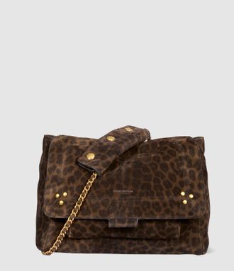 Jerome Dreyfuss Sac Lulu M Cuir Su&eacute;d&eacute; Imprim&eacute; L&eacute;opard Kaki