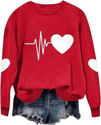 Generico 2026 Sweatshirt &agrave; manches longues et col rond pour femme Imprim&eacute; Saint-Valentin, Vin, XXXL