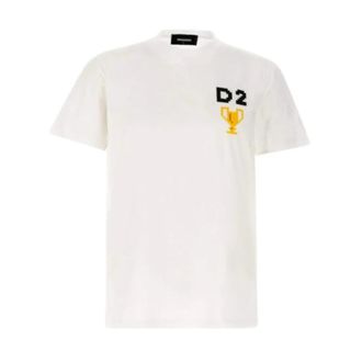 Dsquared2 Wei&szlig;es Logo-Print T-Shirt - - Tops - Herren - Beige - 2XL