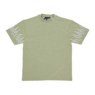 Vision Of Super Gr&uuml;nes Herren T-Shirt mit Flammenstickerei - - Tops - Herren - Gr&uuml;n - XS