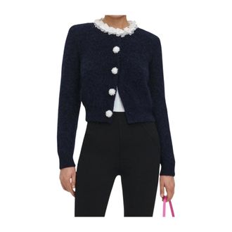 Self Portrait Femme, Pulls, Bleu, Taille: 38 FR Cardigan en alpaga