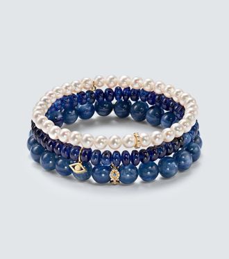 Sydney Evan Bracelet en or 14 ct, perle, kyanite, diamants et saphirs