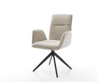 DELIFE Drehstuhl Vinja-Flex Webstoff Soft Beige Kreuzgestell breit Schwarz 360&deg; drehbar Wippfunktion, Esszimmerst&uuml;hle