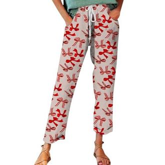 Generic Pantalon en Lin pour Femme Fluide Pantacourt &Eacute;t&eacute; Pantalon Court en Lin pour Femme Grande Taille Taille Haute Jambe Large Longueur Cheville Ray&eacute; La Pla