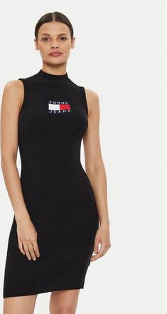 Tommy Jeans Strickkleid Center Flag DW0DW18607 Schwarz Slim Fit