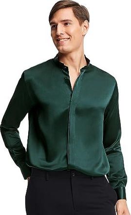 LilySilk Chemise en soie de mûrier classique à manches longues pour homme, haut basique avec bouton caché, pour vêtements formels, business, décontractés et qu