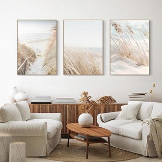 Generic 3 Bilder Natur Beige 50X70CM Poster Set Pampasgras Boho Bilderwand Wohnzimmer Leinwand Schlafzimmer Boho Bilder Meer und Strand Poster Modern Art Bild