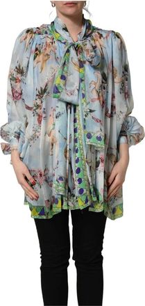 Dolce & Gabbana Femme, Blouses et Chemises, Multicolore, Taille: 40 FR -Bow Floral Chiffon Blouse