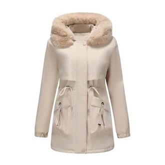 Generico Parka dhiver pour femme, manteau thermique rembourré avec capuche et cordon de serrage à la taille élastique, manteau imperméable coupe-vent avec doub