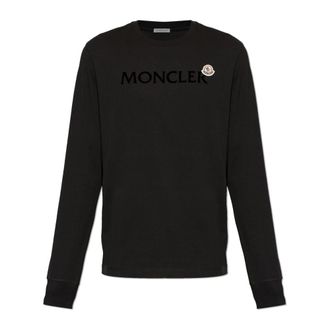 Moncler Homme, Tops, Noir, Taille: S Logo Cotton Long Sleeve T-Shirt